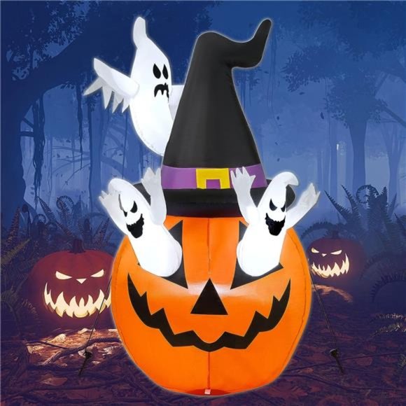 Holiday | Halloween Inflatable Pumpkin 5ft Halloween Blow Up White ...